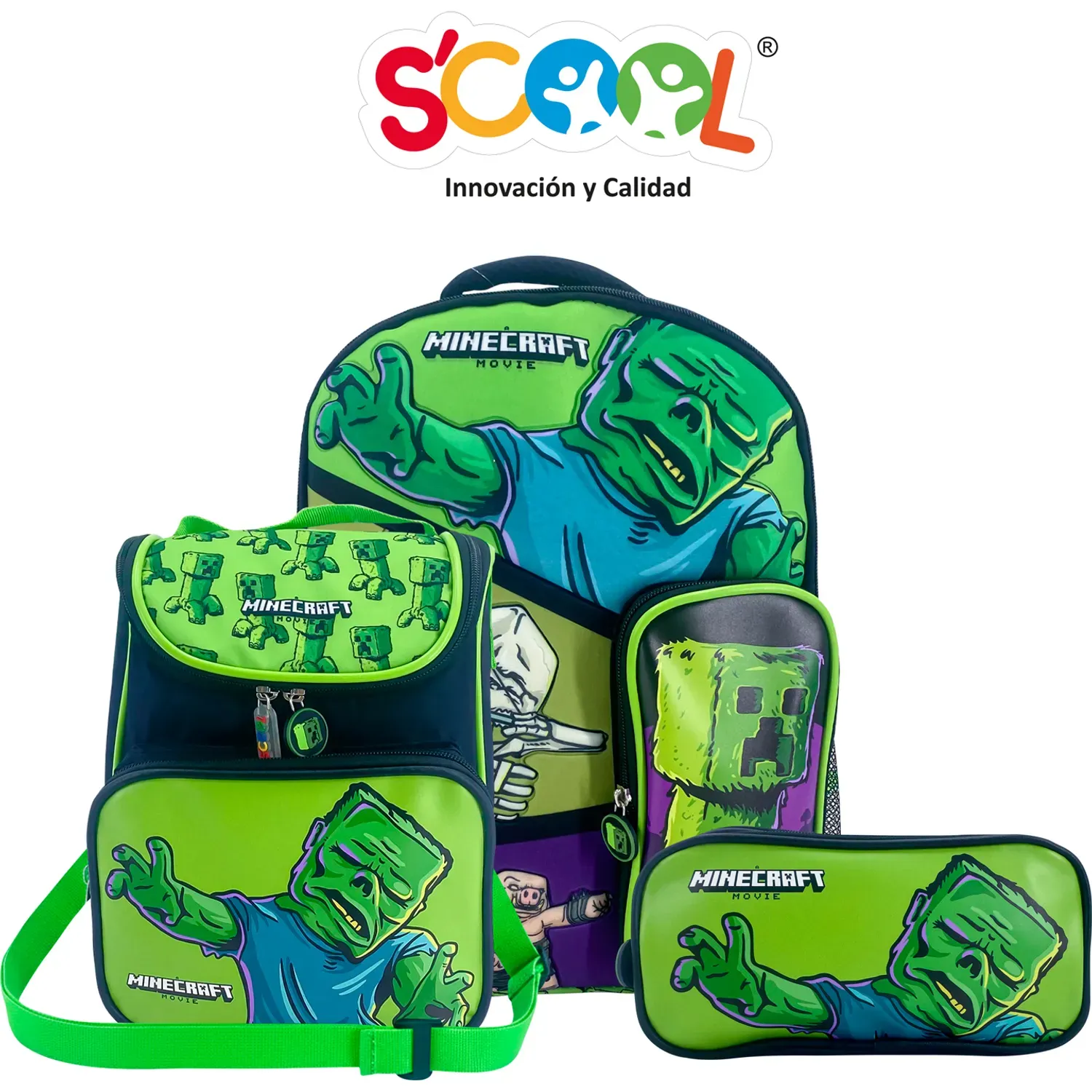 Set Scool Mochila Niño Magic 3d Minecraft multicolor | Platanitos
